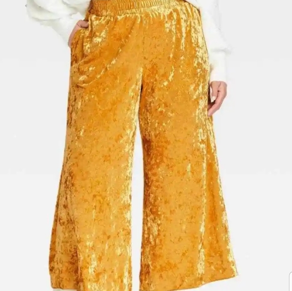 a new day | Pants & Jumpsuits | Nwt A New Day Yellow Velour Wide Leg ...